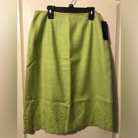 Kasper | Skirts | Kasper Company Green Silk Embroidered Womens Skirt ...